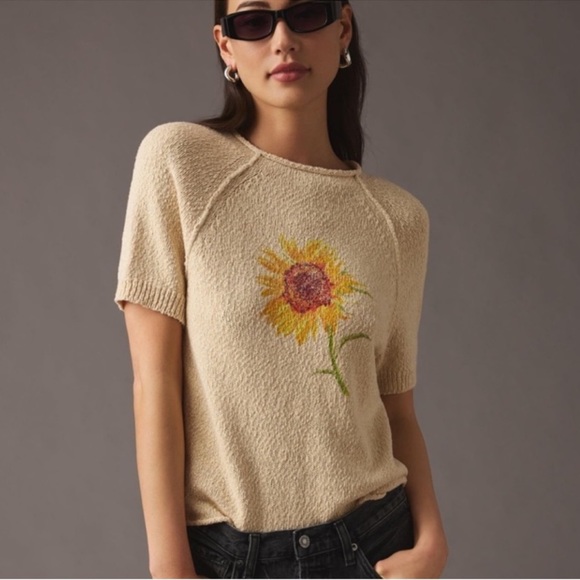 Pilcro | Sweaters | Anthropologie Pilcro Cream Sunflower Floral ...